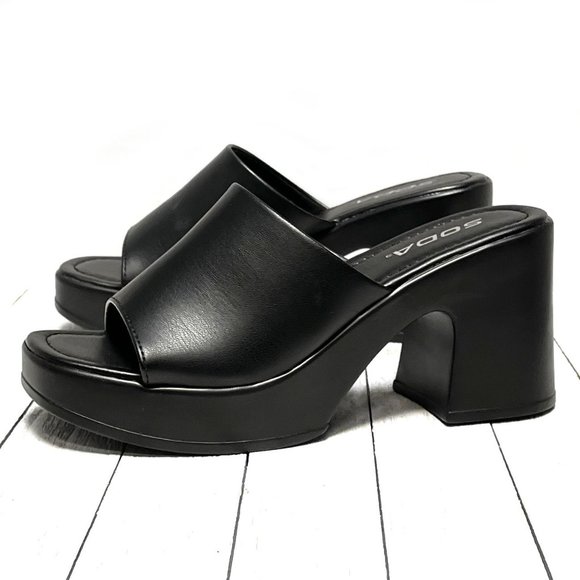 Shoes | New Black Women Wide Band Platform Chunky Heel Mule Sandals ...